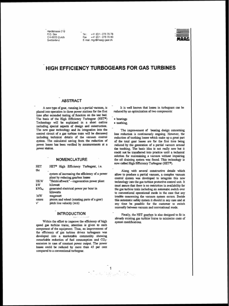 High Efficiency Turbogears For Gas Turbines | PDF | Bearing (Mechanical) | Gas Turbine