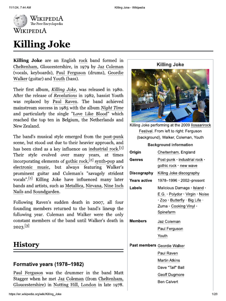 Killing Joke - Wikipedia | PDF