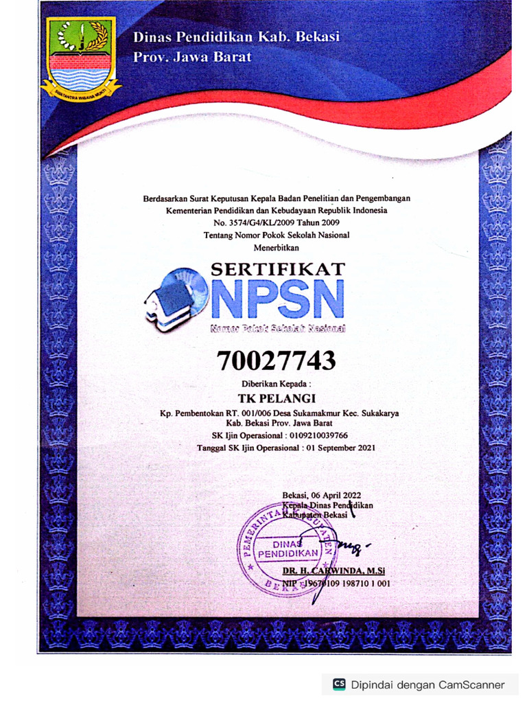 NPSN TK Pelangi | PDF