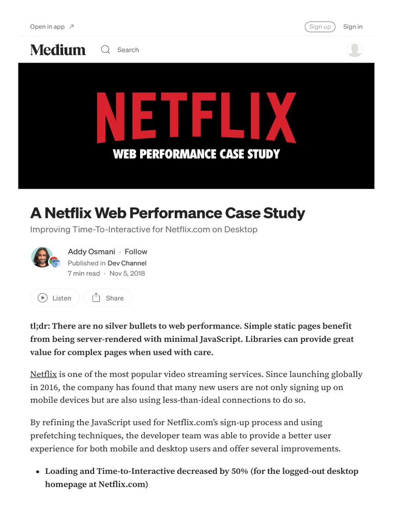 A Netflix Web Performance Case Study - by Addy Osmani - Dev Channel ...