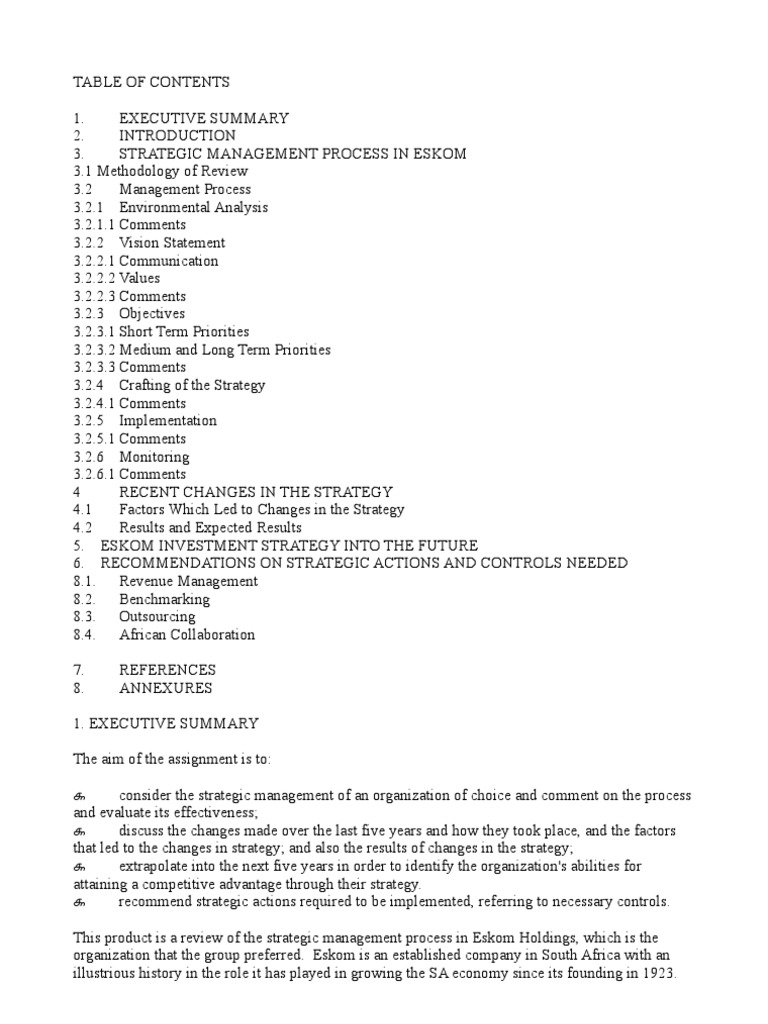 Strategic Management Eskom | PDF | Strategic Management | Sustainability