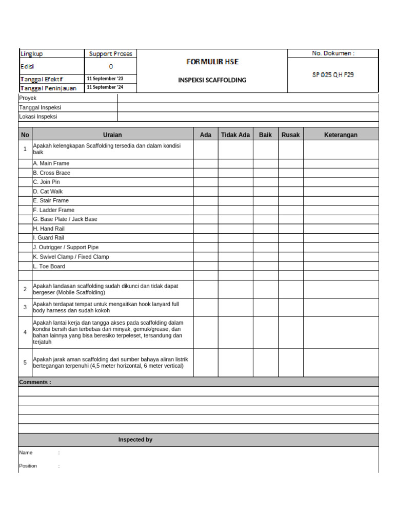 Form Inspeksi Scaffolding | PDF