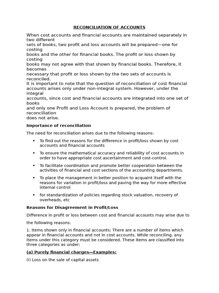 Reconciliation of Accounts | PDF | Interest | Depreciation
