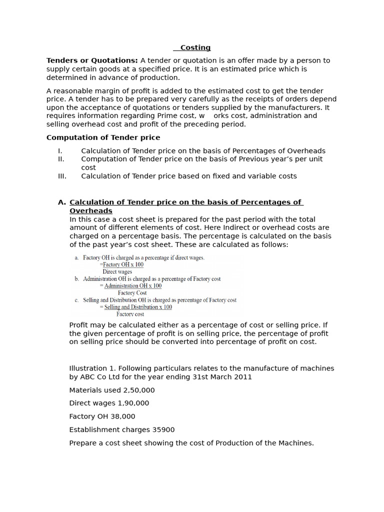 Tenders and Quotations | PDF | Profit (Economics) | Cost