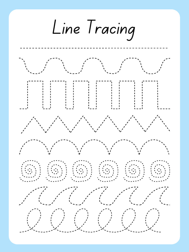 Line Tracing Worksheet in Blue Simplistic Style | PDF