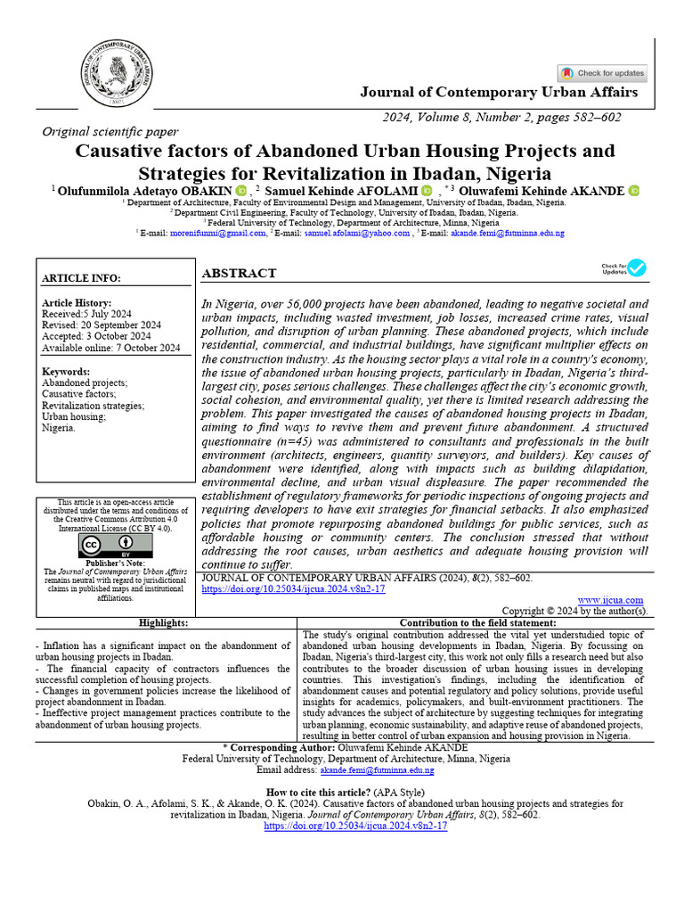 Causative Factors of Abandoned Urban Housing Projects and Strategies ... Causative Factors of Abandoned Urban Housing Projects and Strategies ...