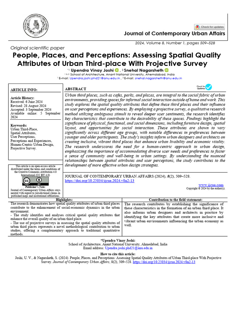 People, Places, and Perceptions: Assessing Spatial Quality Attributes ...