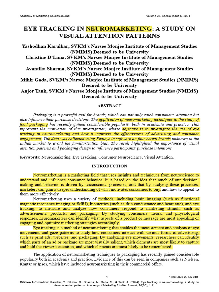 Eye Tracking in Neuromarketing | PDF | Consumer Behaviour | Brand