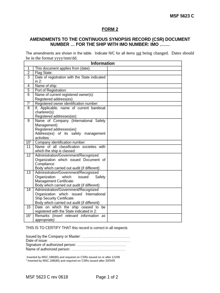 MSF 5623 C Continous Synopsis Record V 0518 | PDF