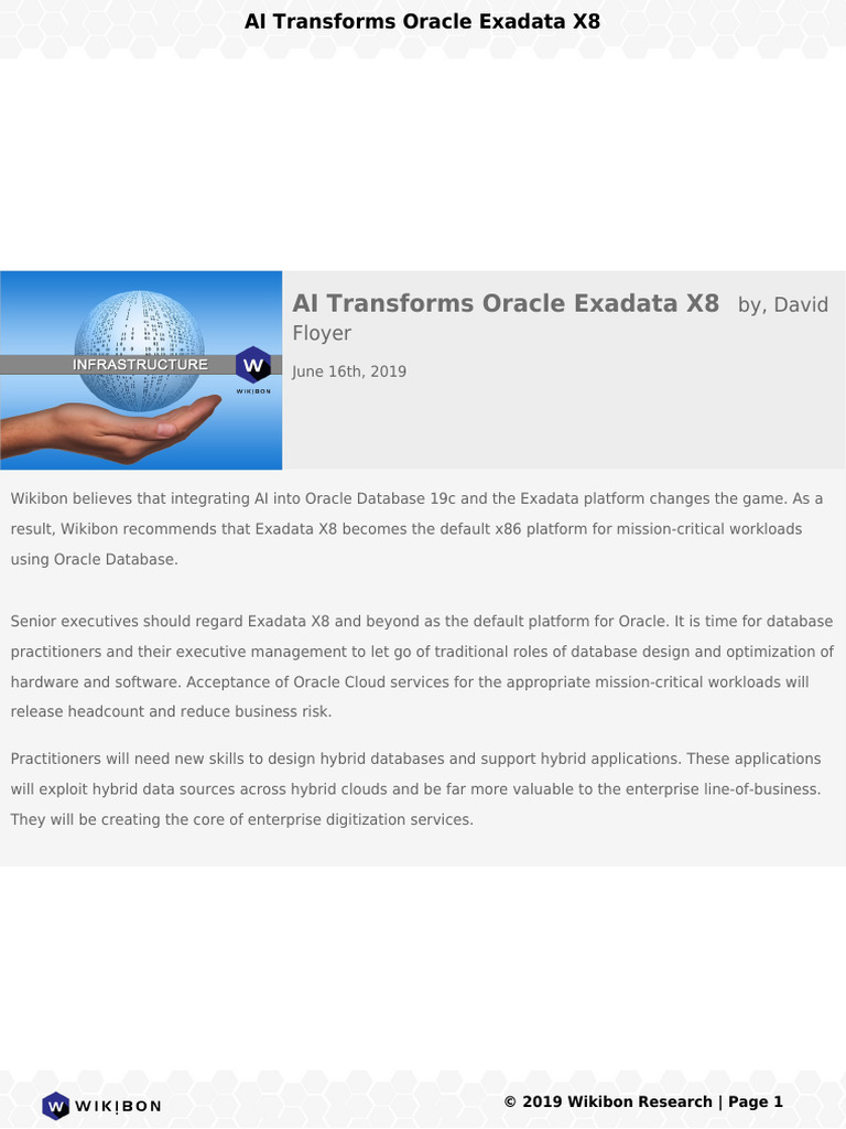 AI Transforms Oracle Exadata X8: By, David Floyer | PDF | Cloud Computing | Databases