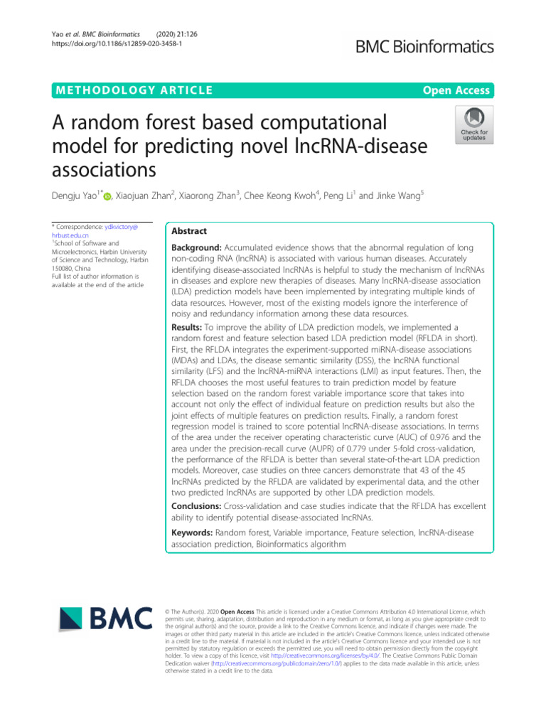 A Random Forest Based Computational Tools For Lcrna Disease Association | PDF | Receiver ...