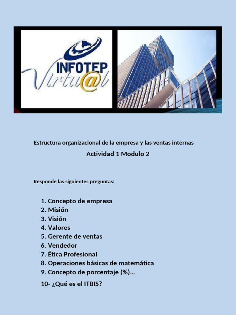 Actividad 1 Modulo 2 Estructura Organizacional de La Empresa y Las Ventas Internas | PDF