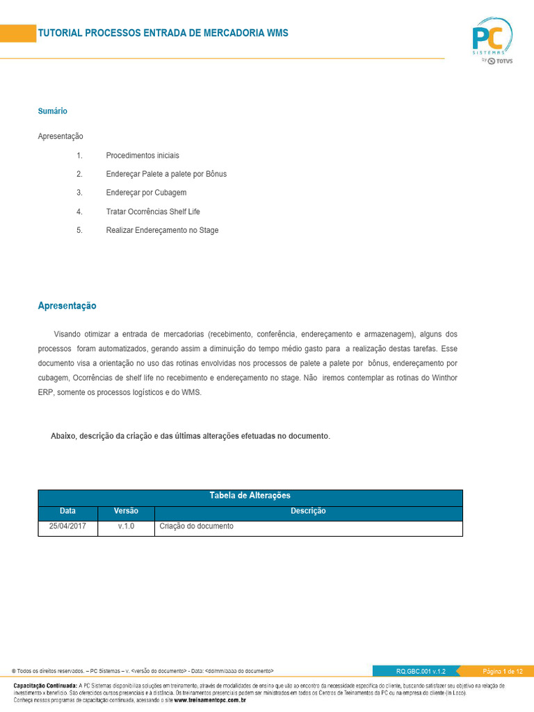 Tutorial Processos Entrada Mercadoria WMS | PDF | PCs (computadores) | Informática