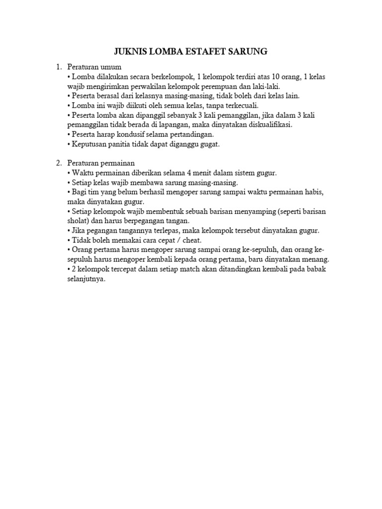 Juknis Lomba Estafet Sarung | PDF | Olahraga & Rekreasi