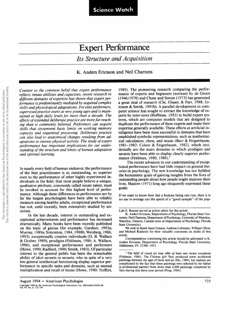 Expert Performance Its Structure and Acquisition | PDF | Expert | Knowledge