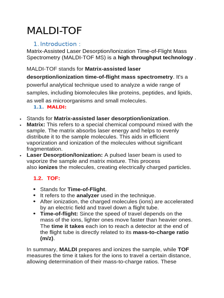 MALDI Tof | PDF | Time Of Flight Mass Spectrometry | Mass Spectrometry