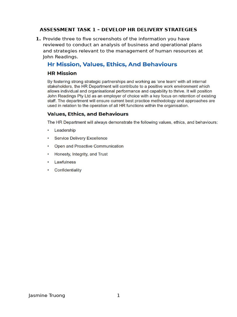 Assessment Task 1 | PDF | Employment | Retail