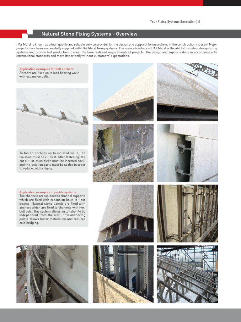 Natural Stone Fixing Systems Guide | PDF | Screw | Wall
