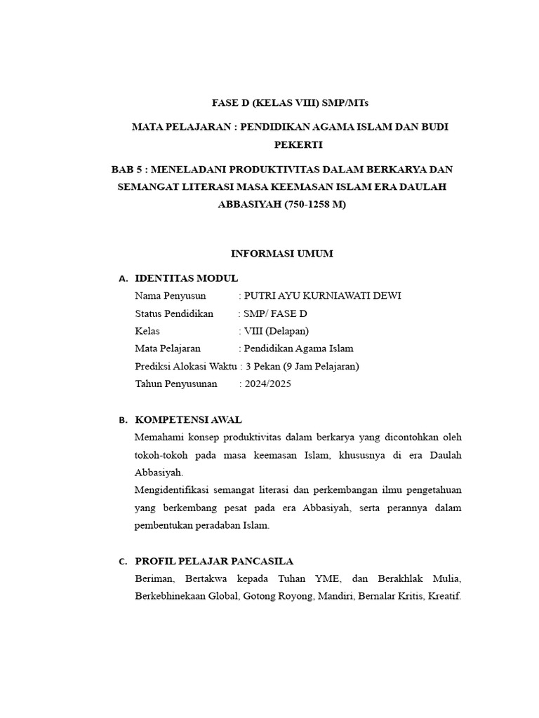 Modul Ajar Bab 5 Pekan 1 - Ayu Fiks | PDF