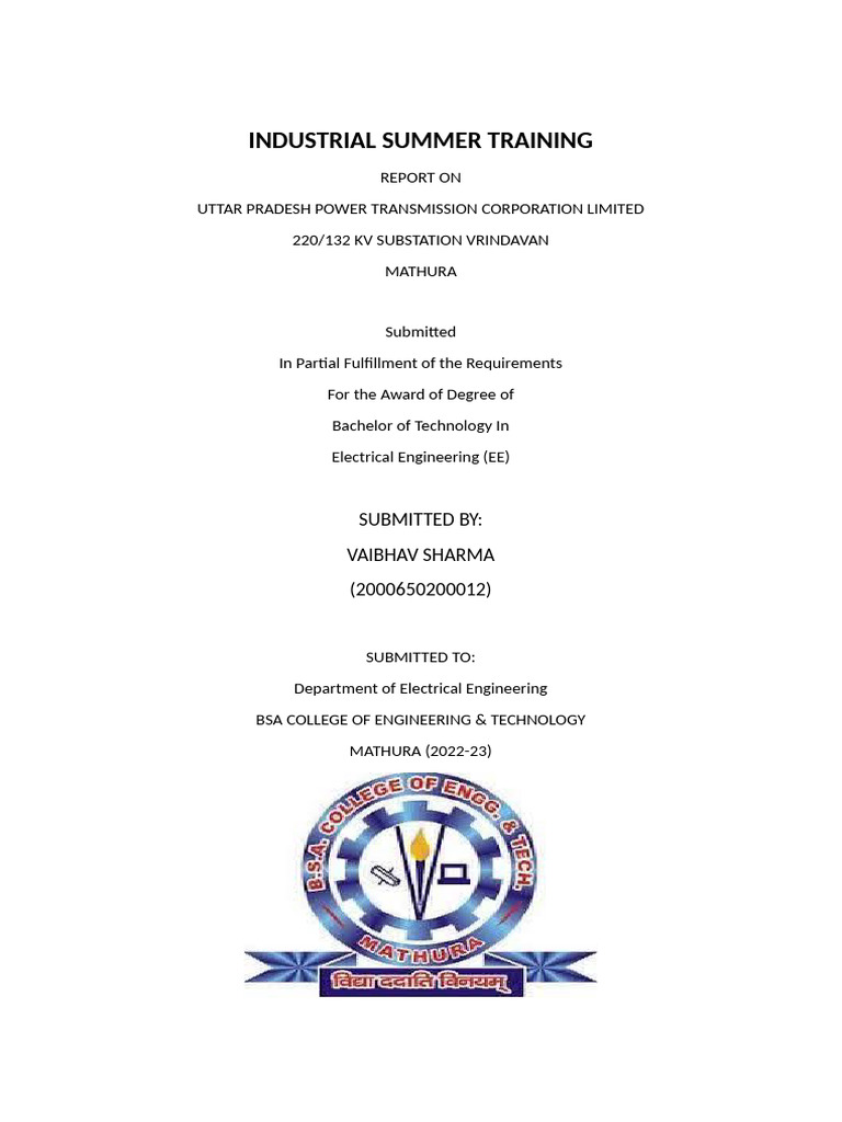 Industrial Summer Training | PDF | Insulator (Electricity) | Electrical Substation