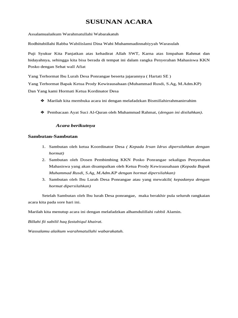 Susunan Acara Penyerahan KKN | PDF