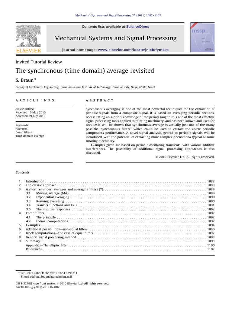 Mechanical Systems and Signal Processing: S. Braun | PDF | Filter (Signal Processing) | Spectral ...