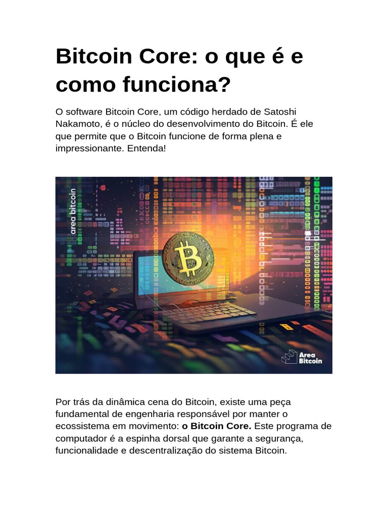 Bitcoin Core o Que É e Como Funciona | PDF | Bitcoin | Rede de computadores