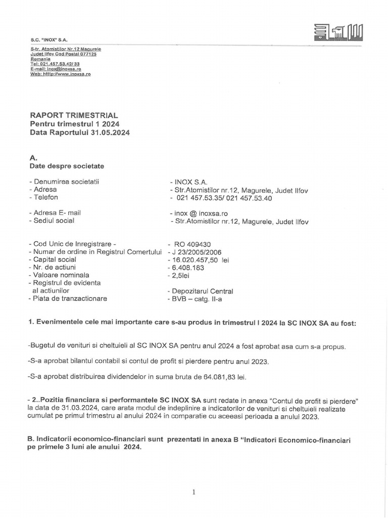 2024 Raport Trimestrul I 2024 | PDF