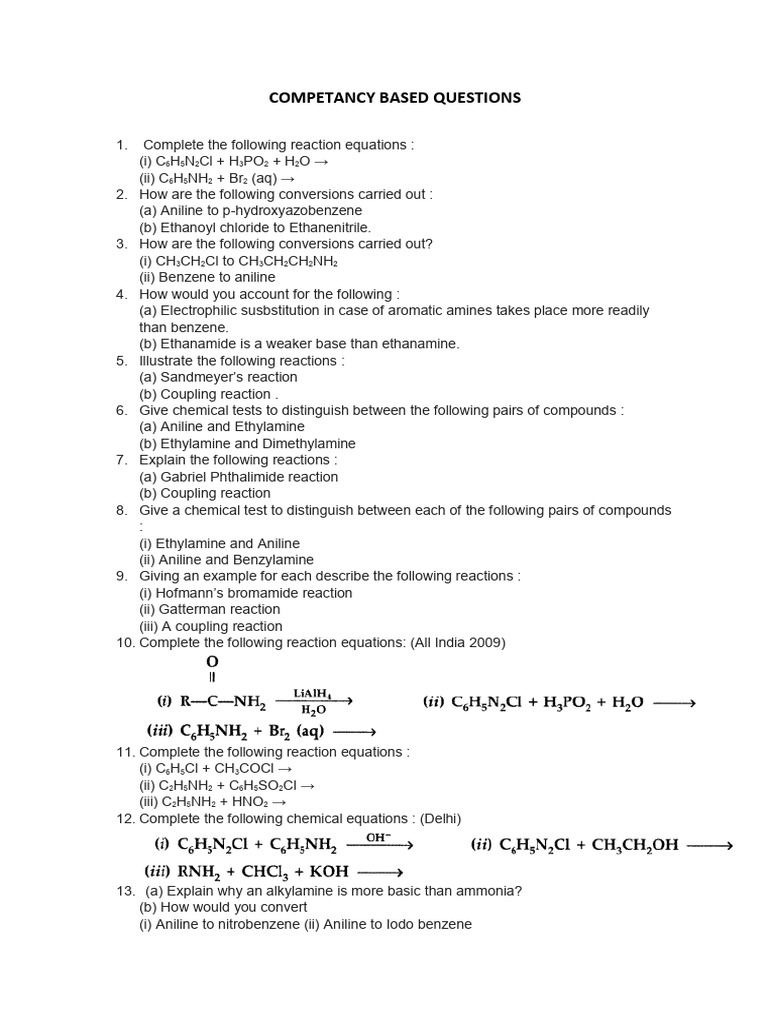 Chemistry Competency Questions | PDF | Amine | Functional Group