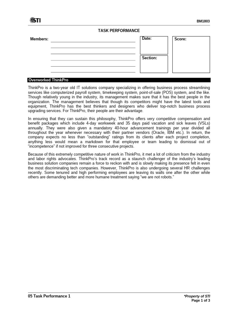 Group 1 Org Task Performance | PDF | Business | Employee Relations