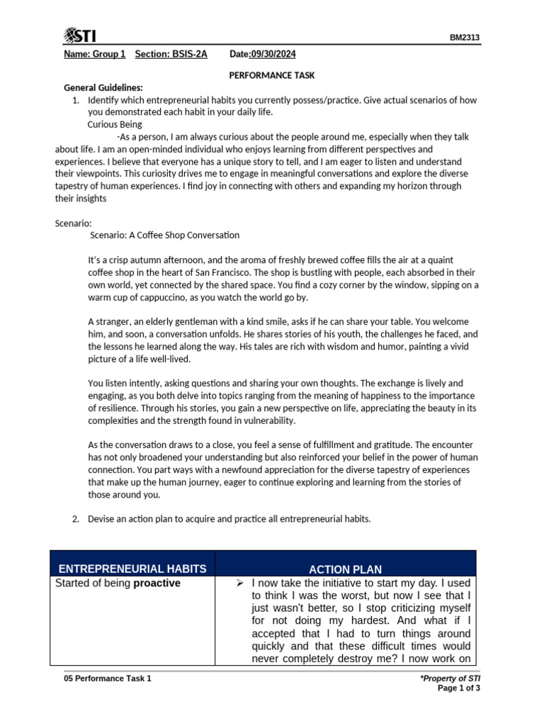 Entrepreneurial Habits Action Plan | PDF | Learning | Cognition