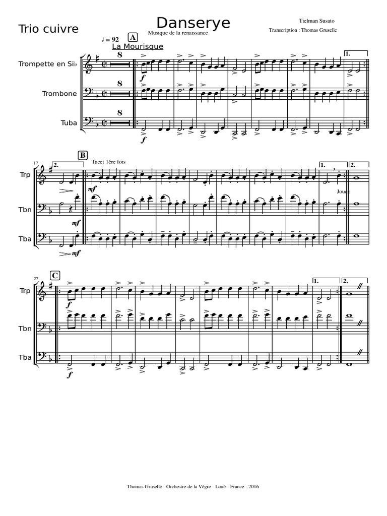 The Danserye - Susato - Brass Trio | PDF | Brass Instruments | Aerophones