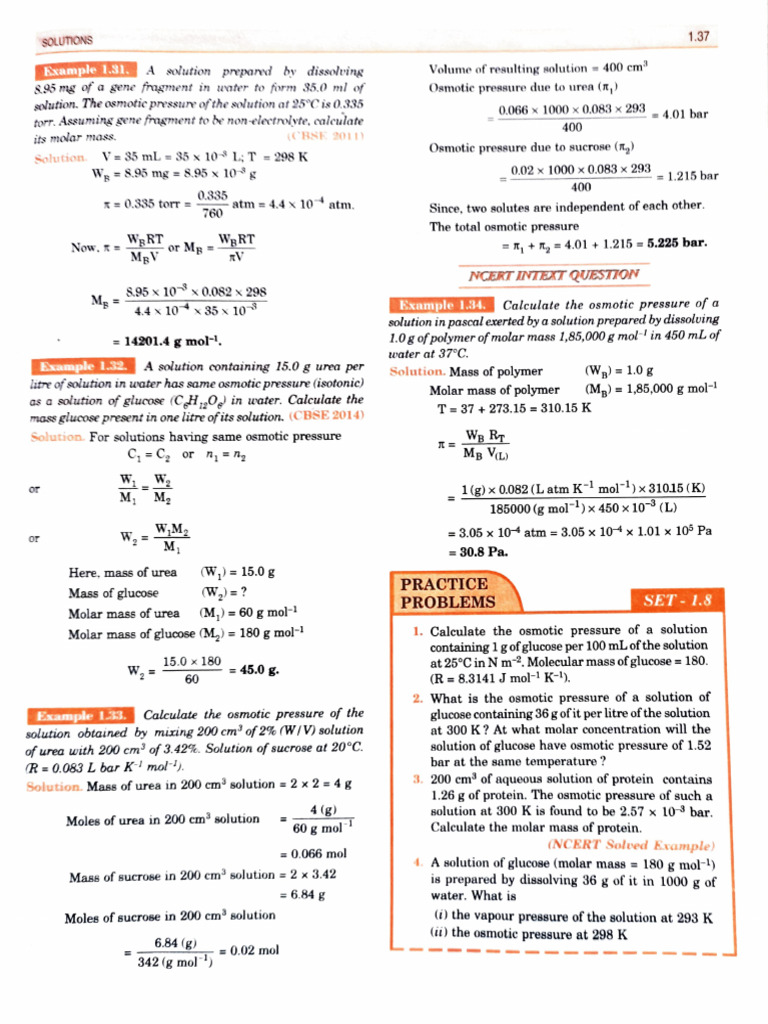 Osmotic Pressure Problems | PDF | Chemistry | Physical Chemistry