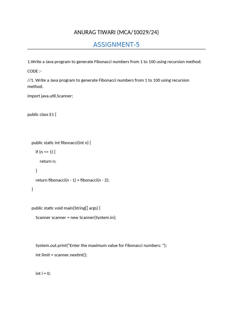 Anurag Tiwari Mca.10029.24 Assignment 5 | PDF | Programming Paradigms | Computer Science