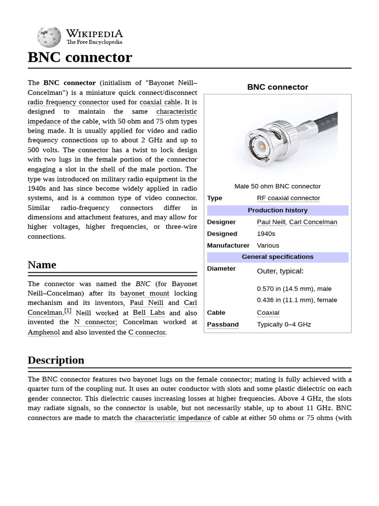BNC Connector | PDF | Information And Communications Technology | Electronic Engineering