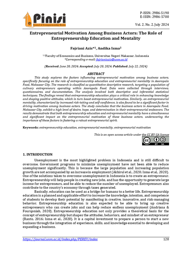 Entrepreneurial Motivation Among Business Actors The Role of Entrepreneurship Education and ...
