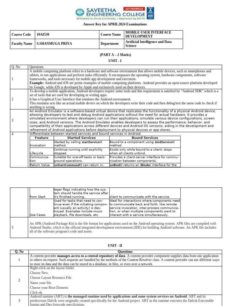 AK - 19AI539 - Mobile User Interface Development | PDF | Android ...