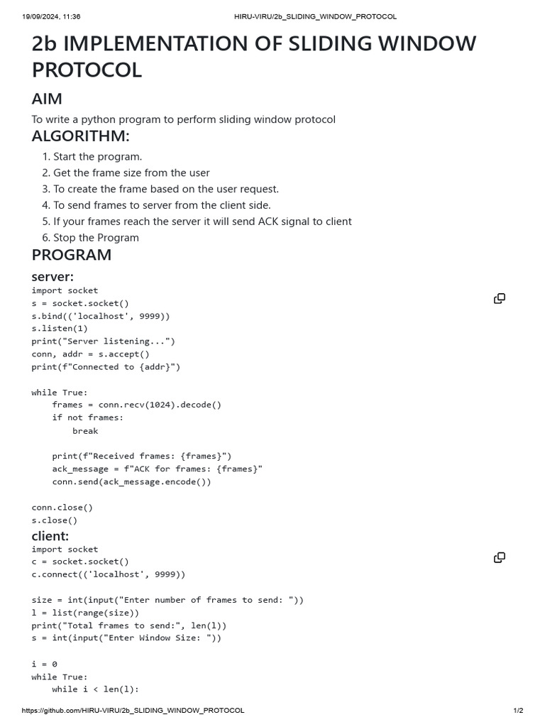 2B Implementation of Sliding Window Protocol: AIM Algorithm | PDF