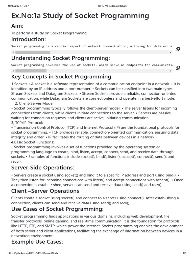 Exp 1.1 | PDF | Network Socket | Internet Protocol Suite