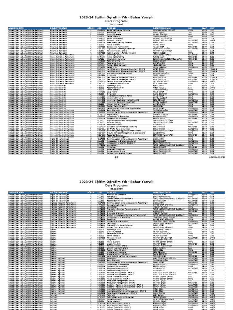 re4İİSBF 2023 24 Bahar Program R | PDF