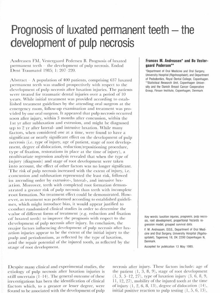 Prognosis of Luxated Permanent Teeth - The Development of Pulp Necrosis ...