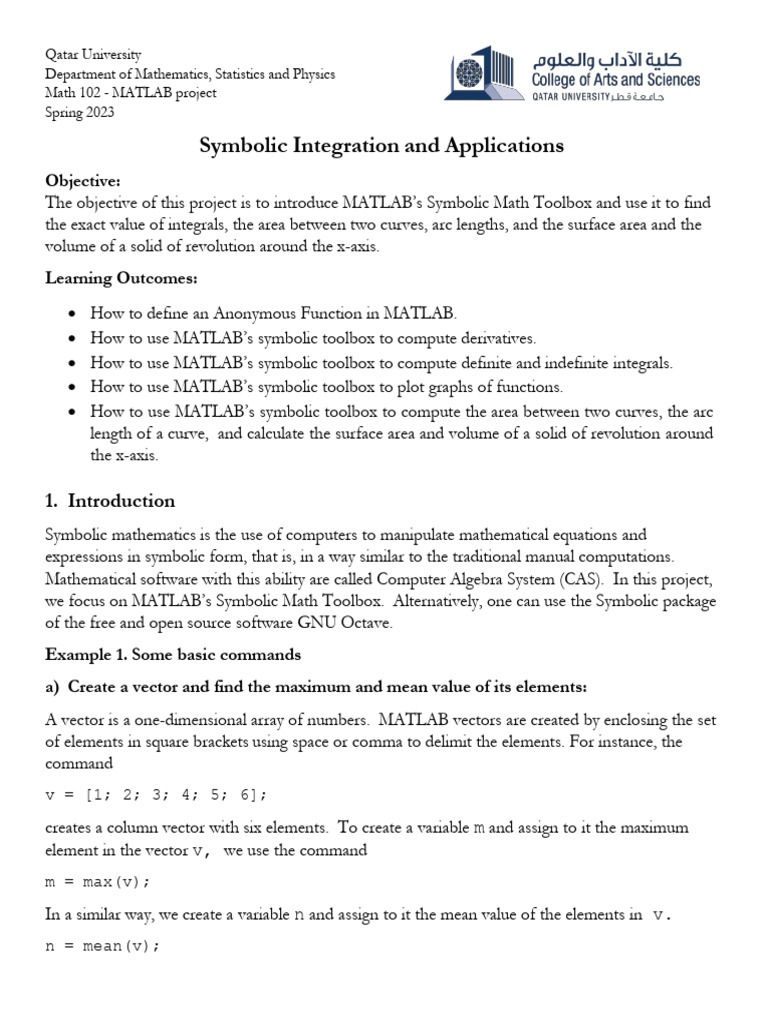 Matlab Project Spring 23 | PDF | Matlab | Integral