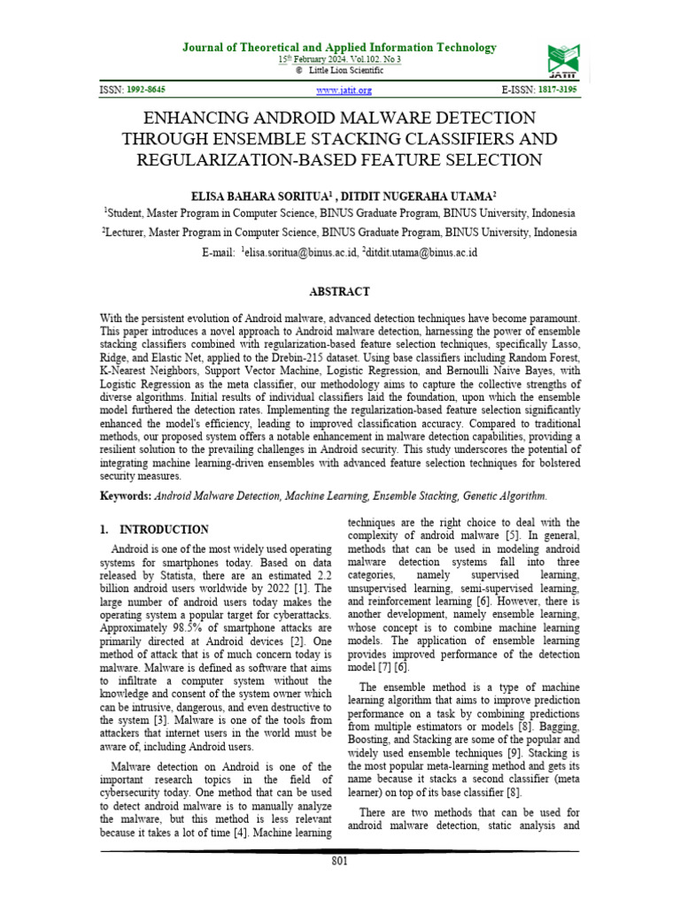 Enhancing Android Malware Detection Throught Ensemble Stakcking | PDF | Machine Learning ...