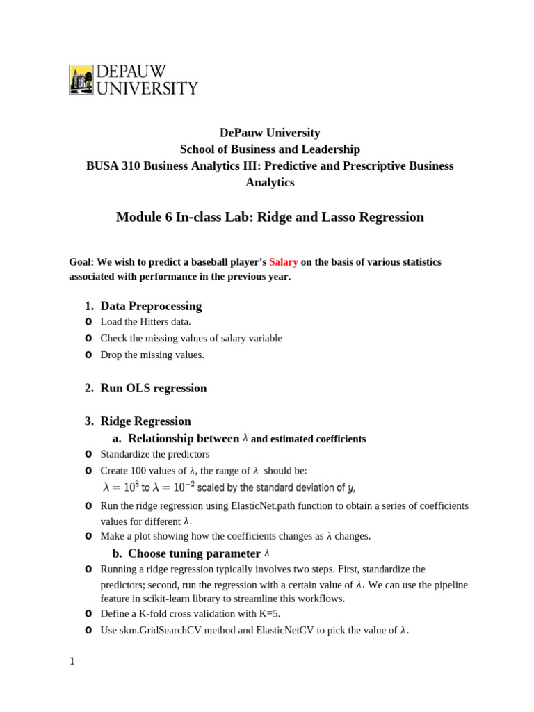 BUS310 Mod6 InClassLab F2024 | PDF