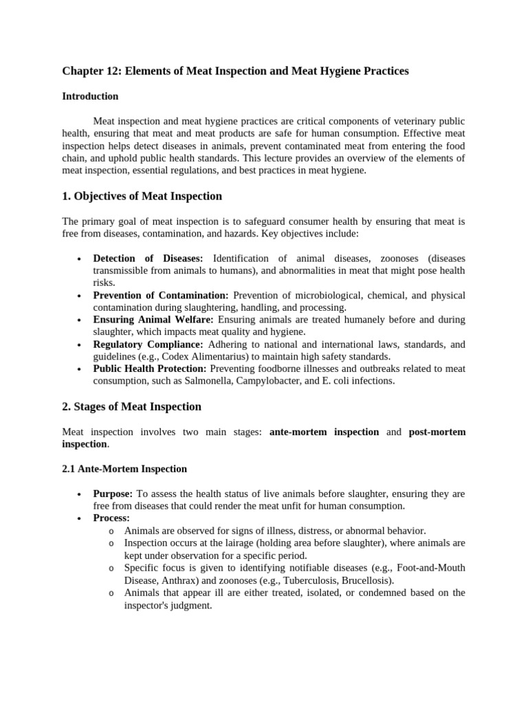 Meat Inspection and Hygiene Practices | PDF | Food Safety | Meat
