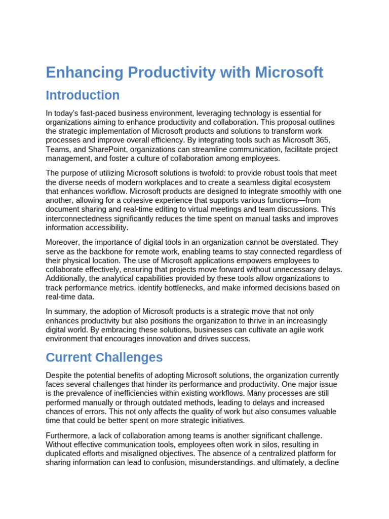 Microsoft Solutions For Enhanced Productivity Pdf Share Point