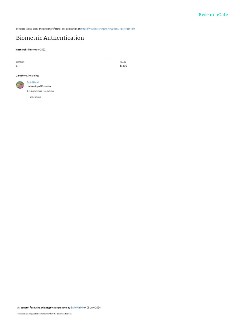Biometric Authentication | PDF | Biometrics | Authentication
