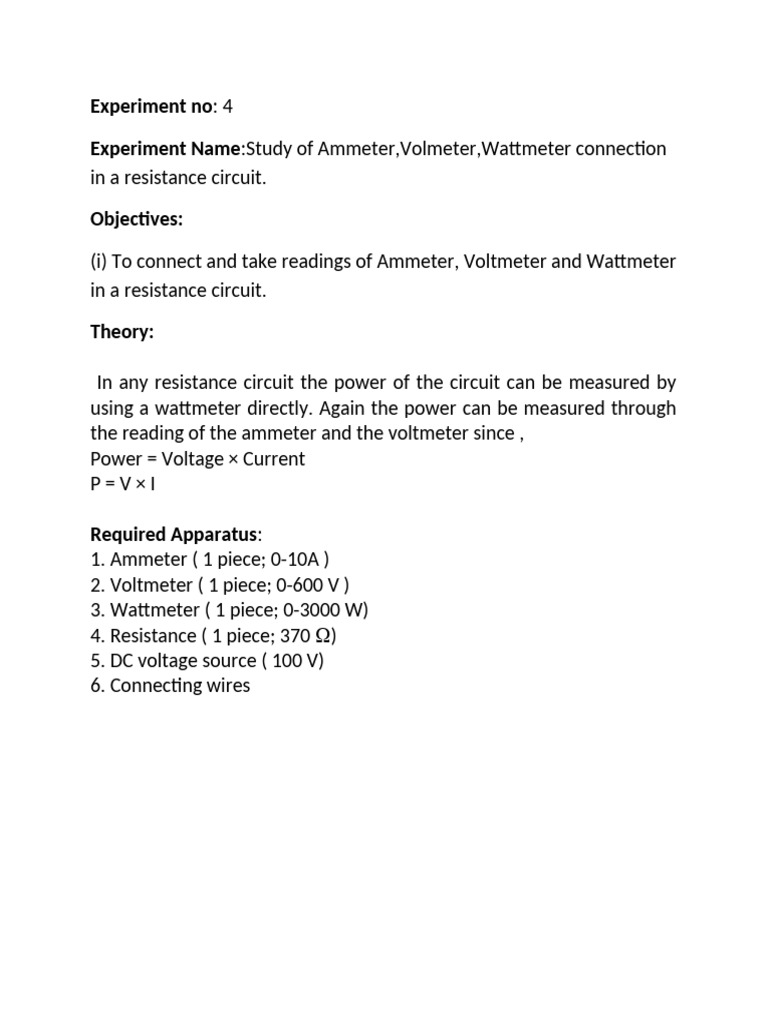 Ammeter, Voltmeter, Wattmeter Setup | PDF | Teaching Methods ...