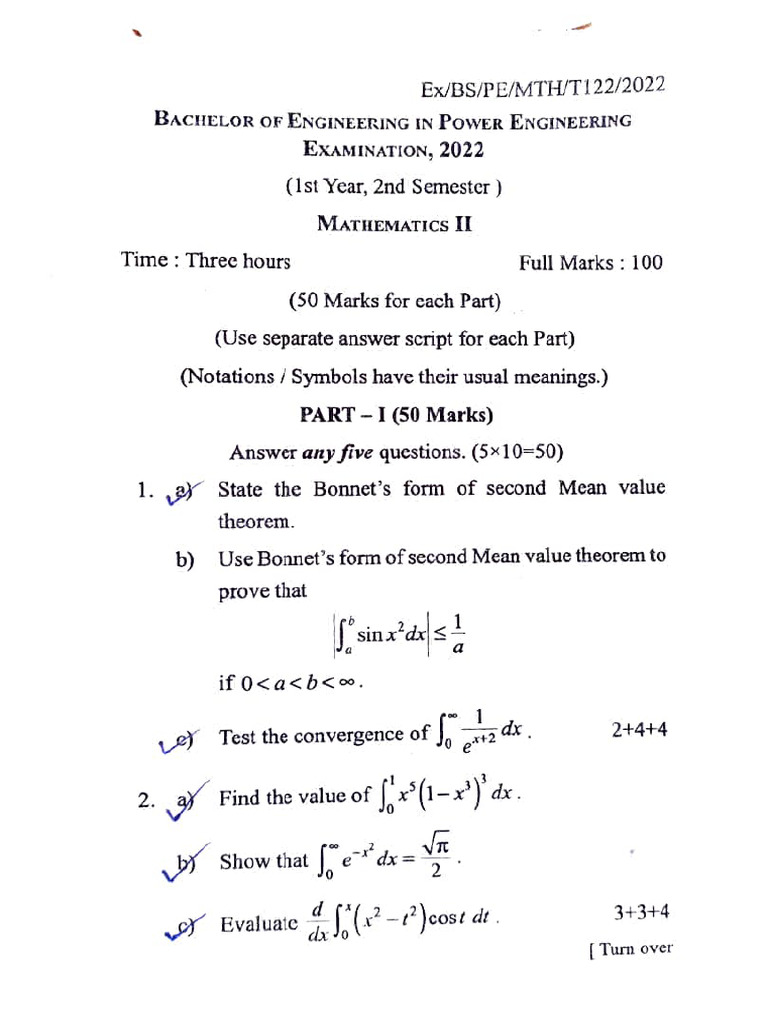 Maths 2022 1st Year 2nd Sem | PDF | Calculus | Mathematical Concepts