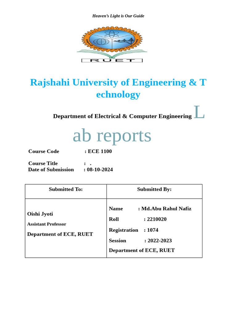RUET ECE Lab Report Cover Page | PDF